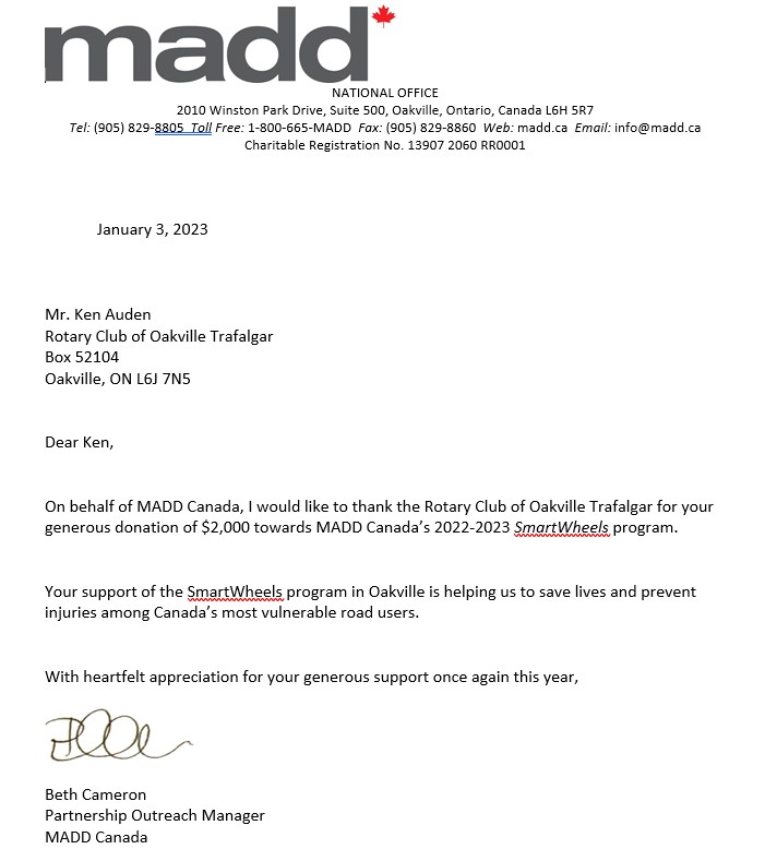 MADD CANADA | Rotary Club of Oakville Trafalgar MADD CANADA | Rotary Club of Oakville Trafalgar
