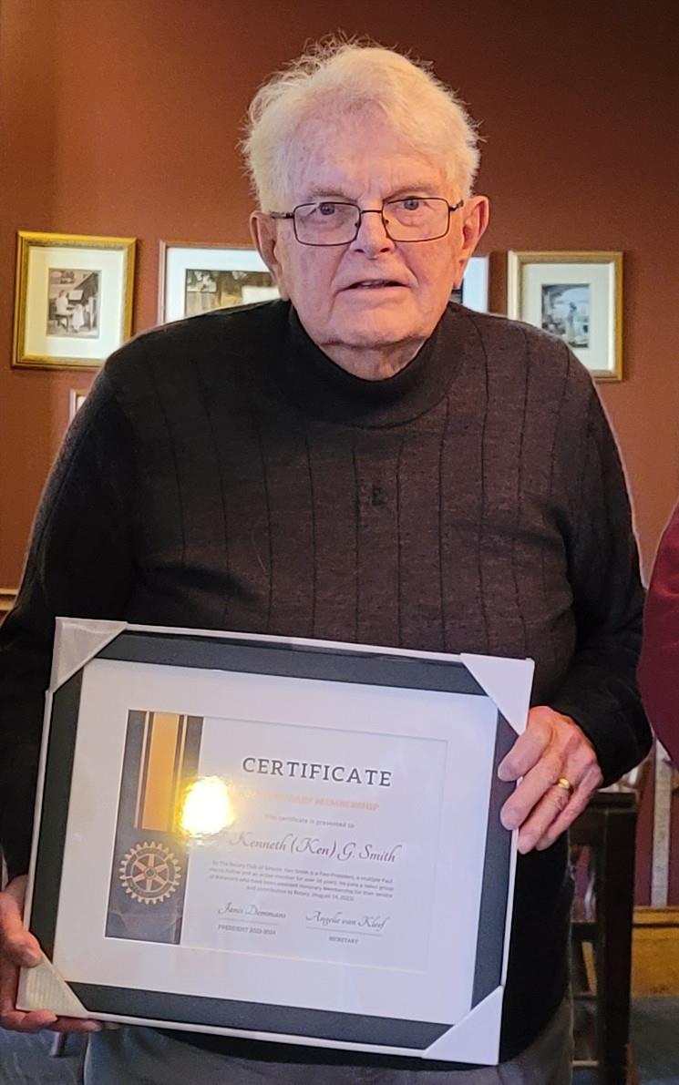Ken Smith Receives His Honorary Certificate | Rotary Club of Simcoe