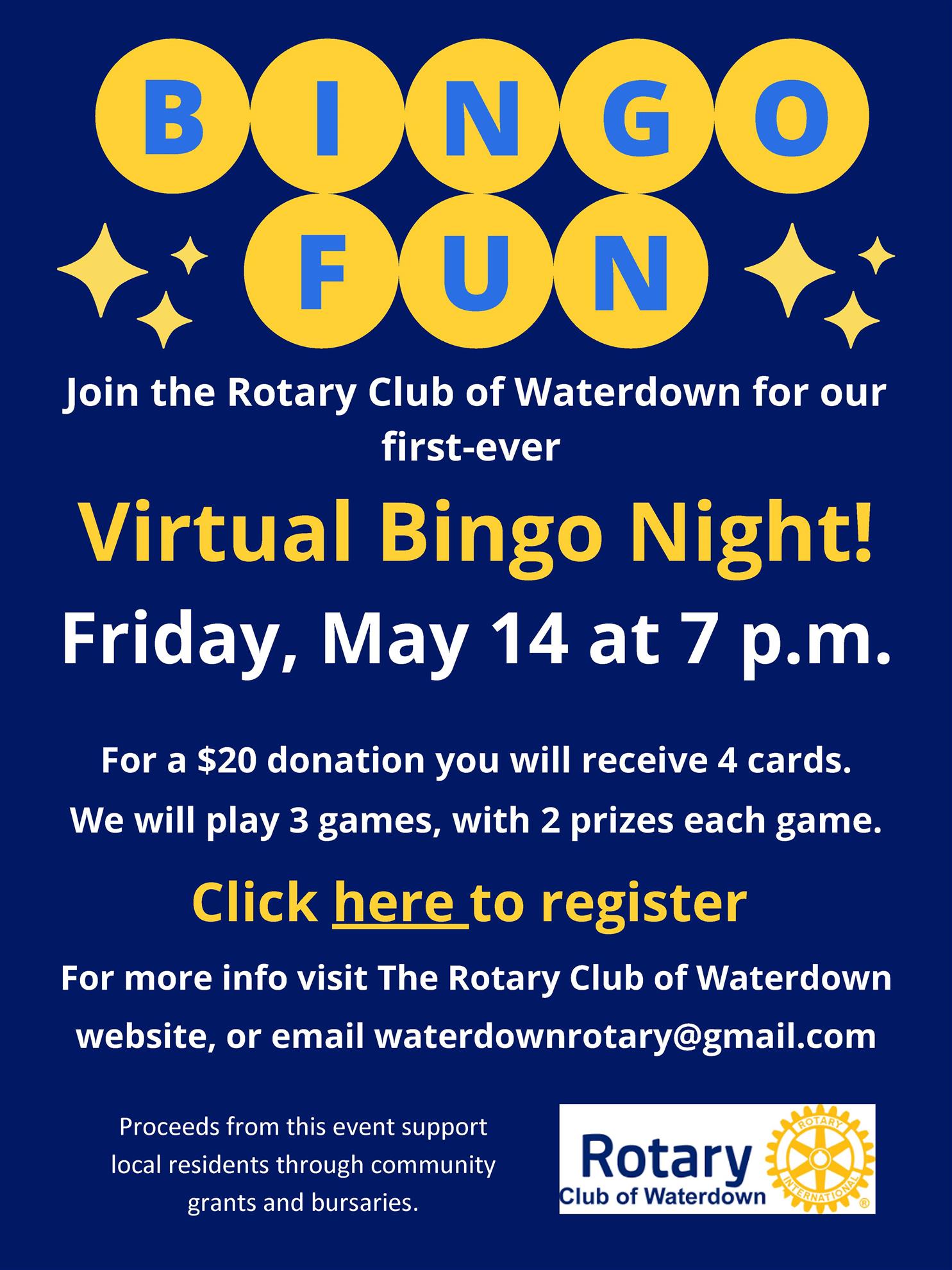 Join us for Virtual Bingo May 14 | Rotary Club of Waterdown
