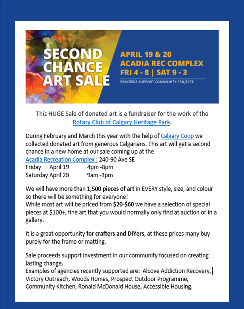 Second Chance Art Sale 2024 | Rotary Club of Calgary Heritage Park