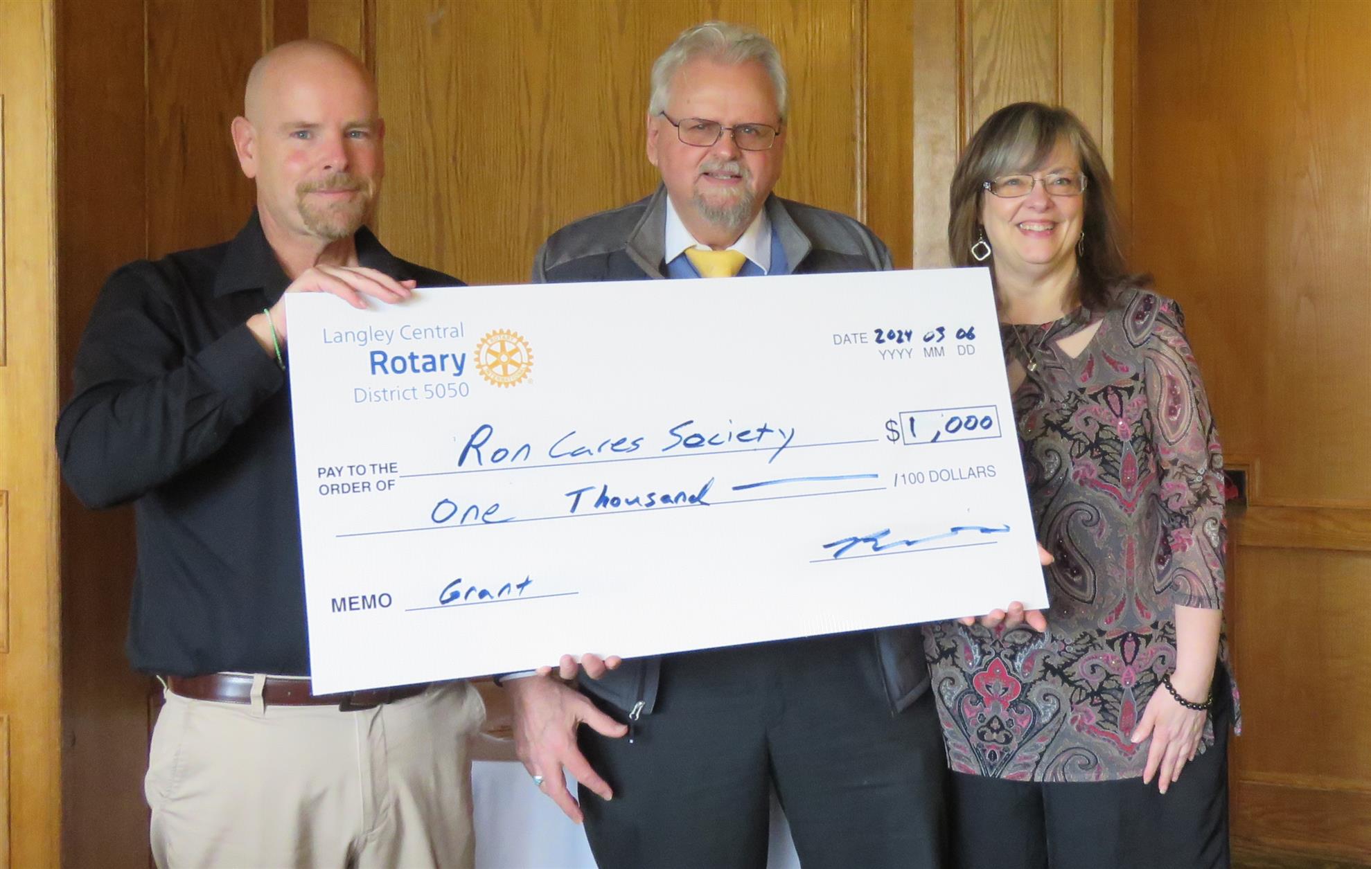 Langley Central Rotary Supports Ron Cares Society | Rotary Club of ...