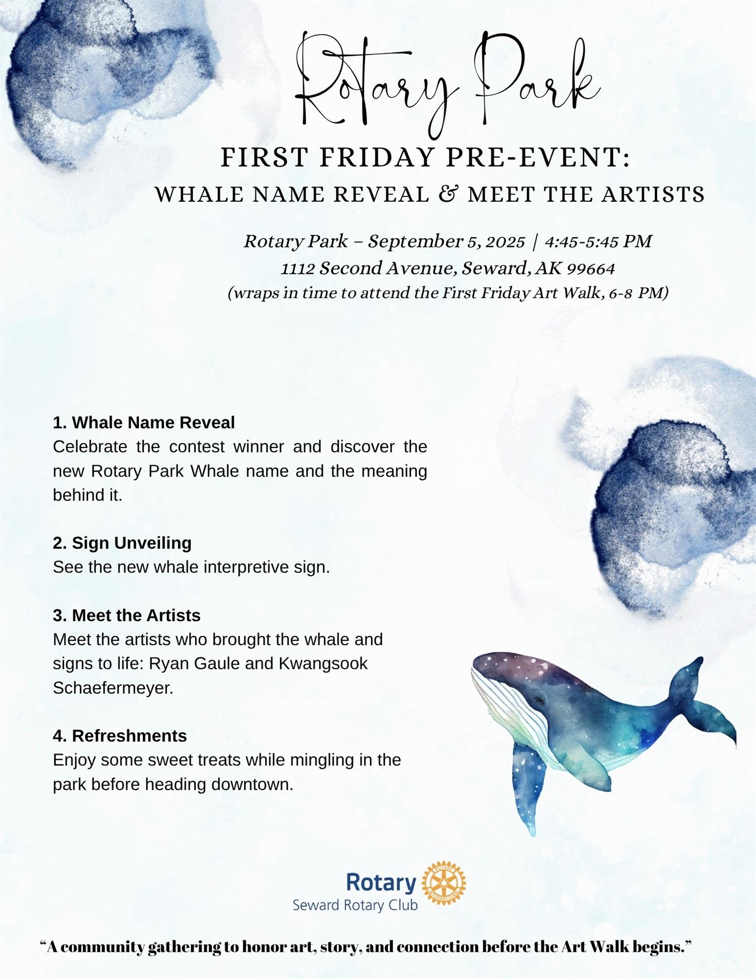 Rotary Park: First Friday Pre‑Event: Whale Name Reveal & Meet the ...