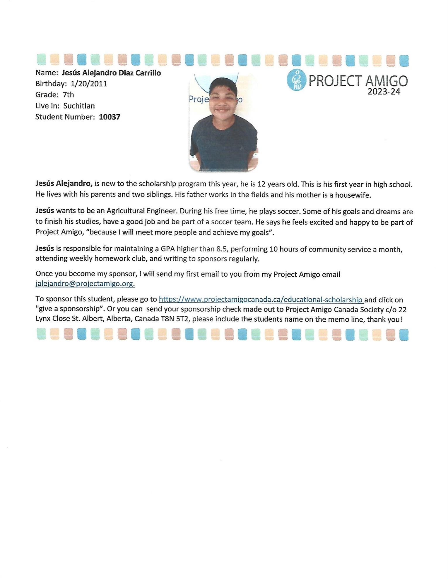 Project Amigo Student | Rotary Club of Nisku-Leduc