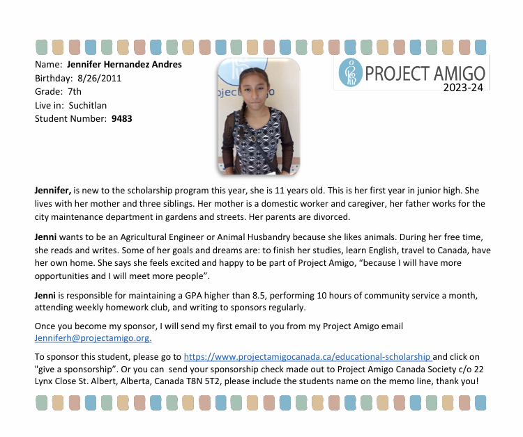 Our Project Amigo Student | Rotary Club of Spruce Grove
