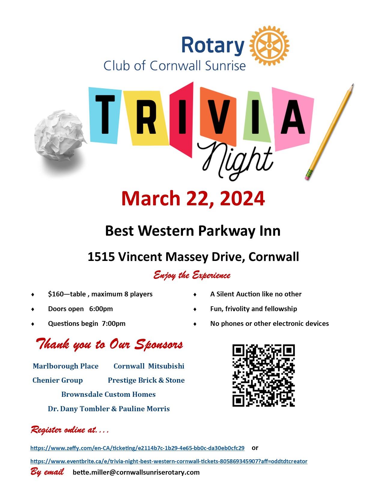 Trivia Night 2024 Carosel | Rotary Club of Cornwall Sunrise