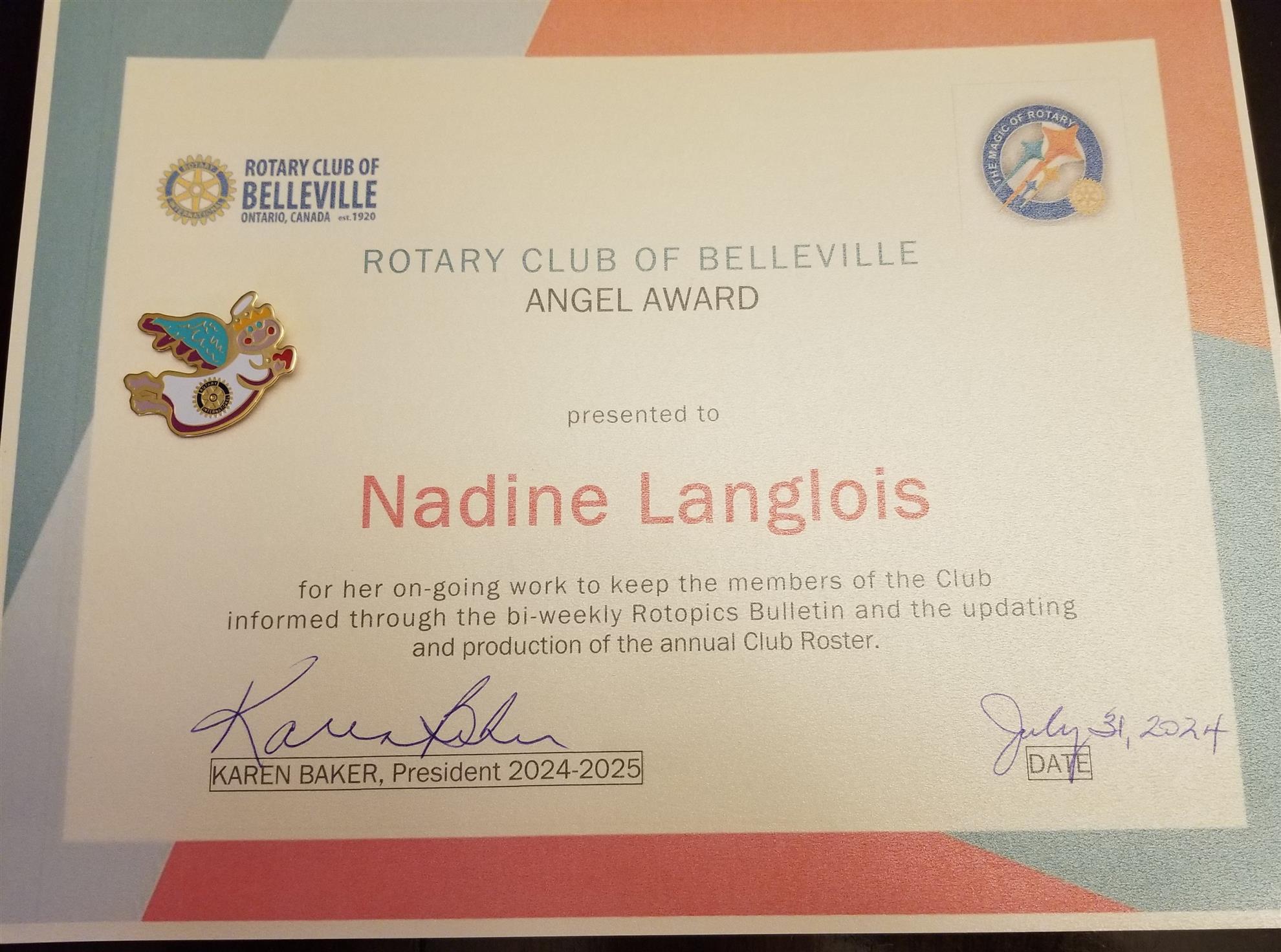 Angel Award | Rotary Club of Belleville