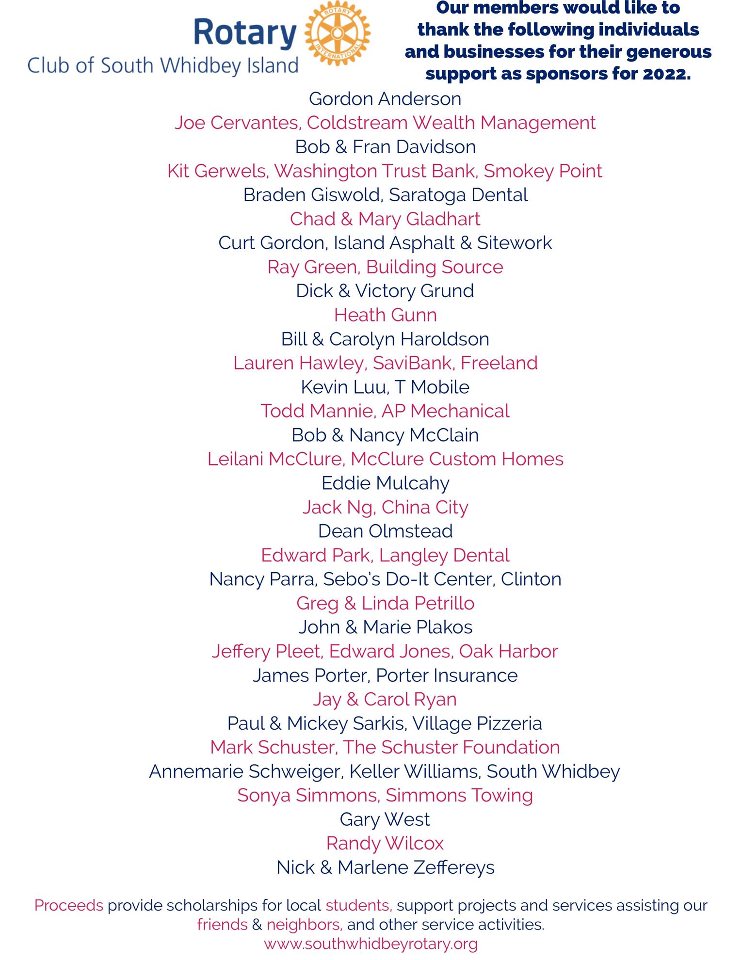 sponsors | Rotary Club of South Whidbey Island