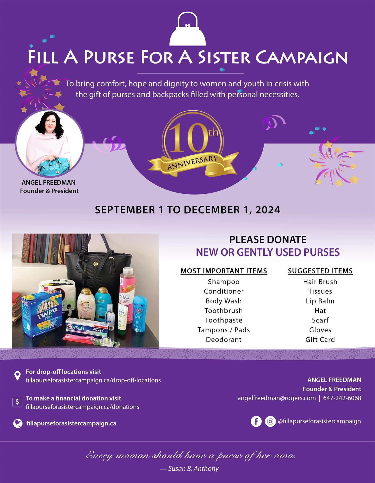 Fill A Purse For a Sister Campaign 2024 | Rotary Club of Richmond Hill