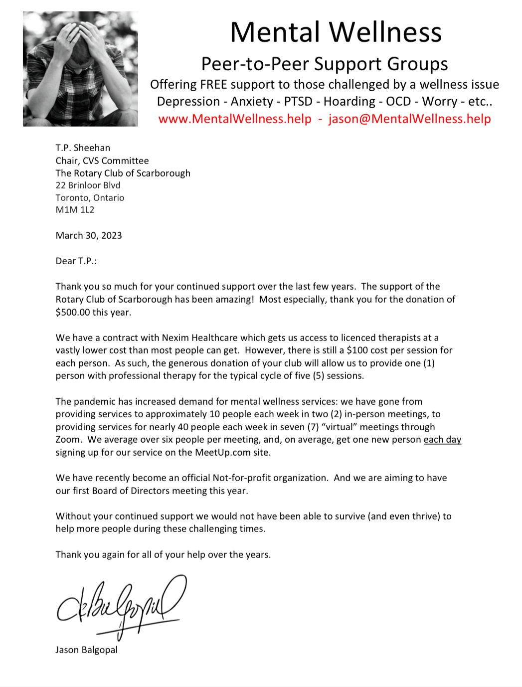 A Thank You Note from Mental Wellness Peer-to-Peer Group | Rotary Club ...