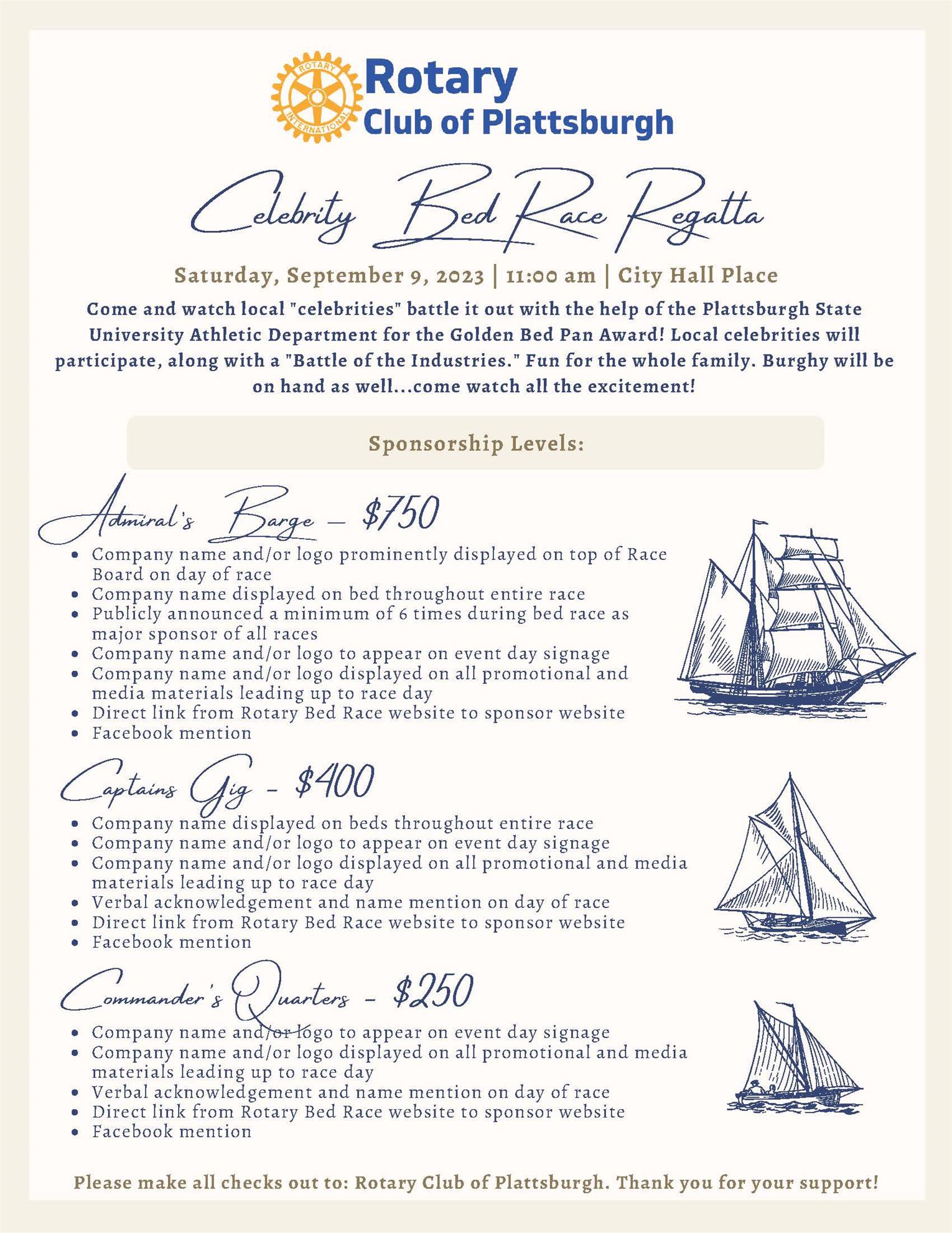 Celebrity Bed Race Regatta, Sept. 9 | Rotary Club of Plattsburgh