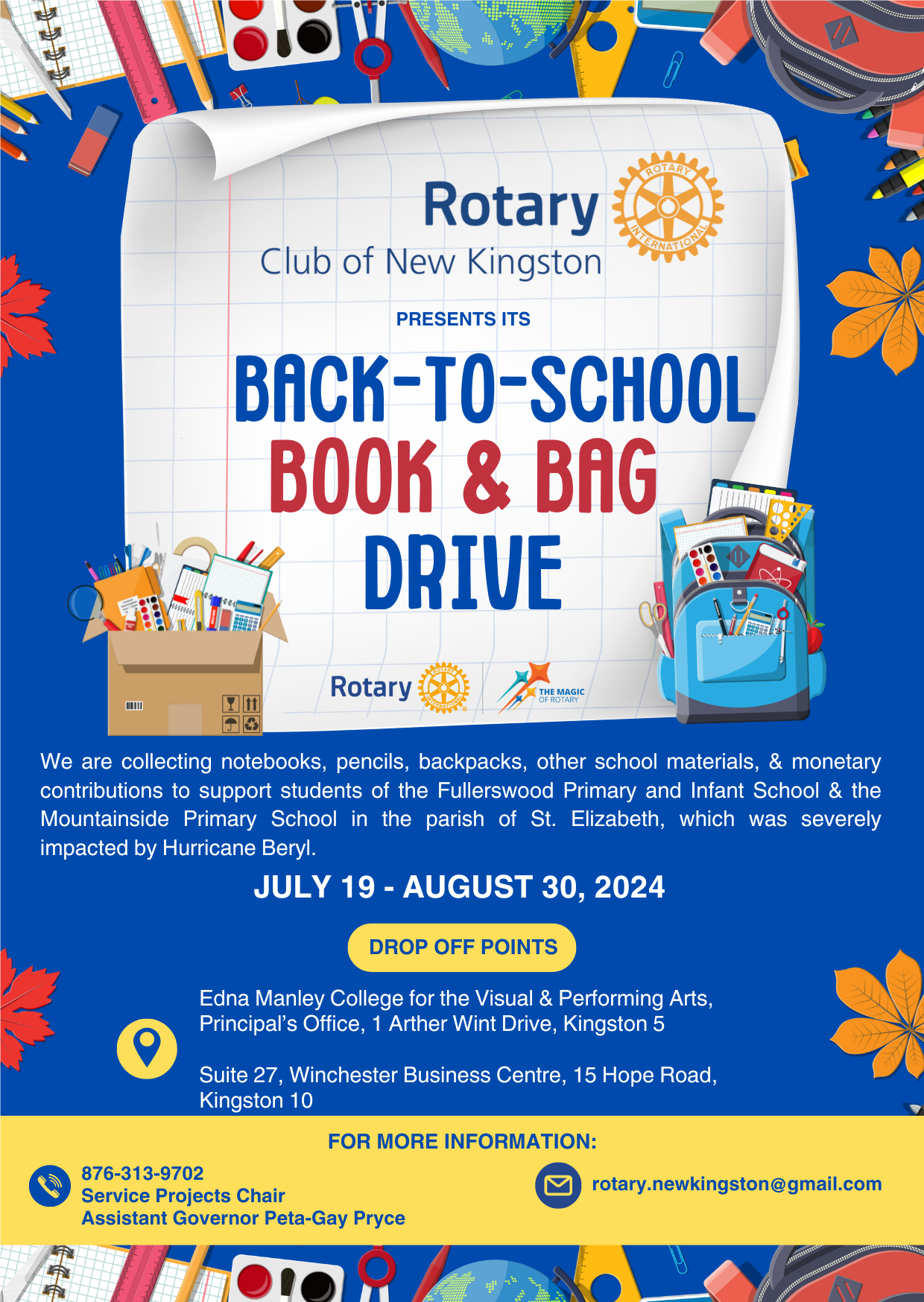 2024 Back to School Book and Bag Drive | Rotary Club of New Kingston