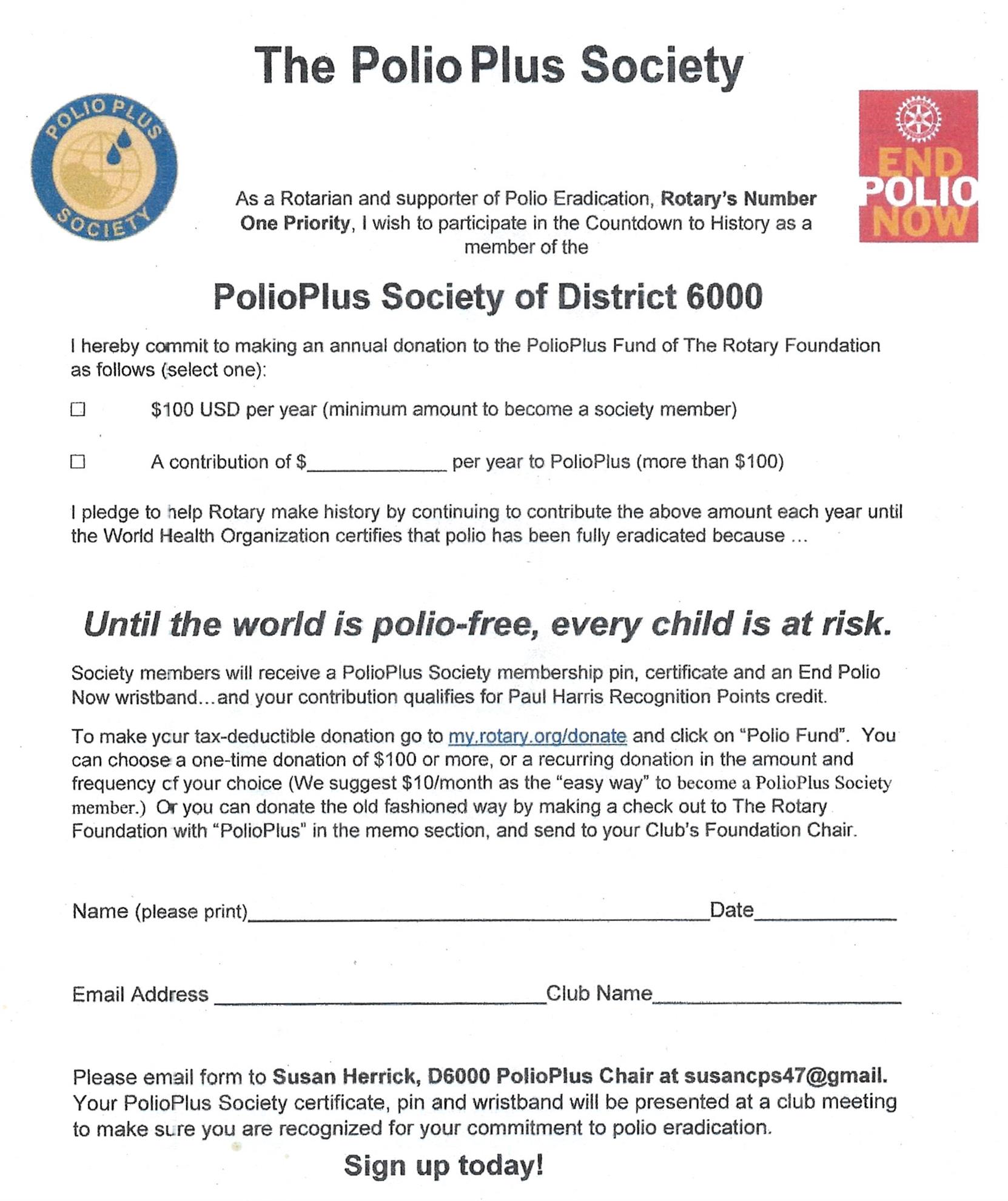 DG Wieneke Recognizes Polio Plus Society Members | Rotary Club of Ankeny