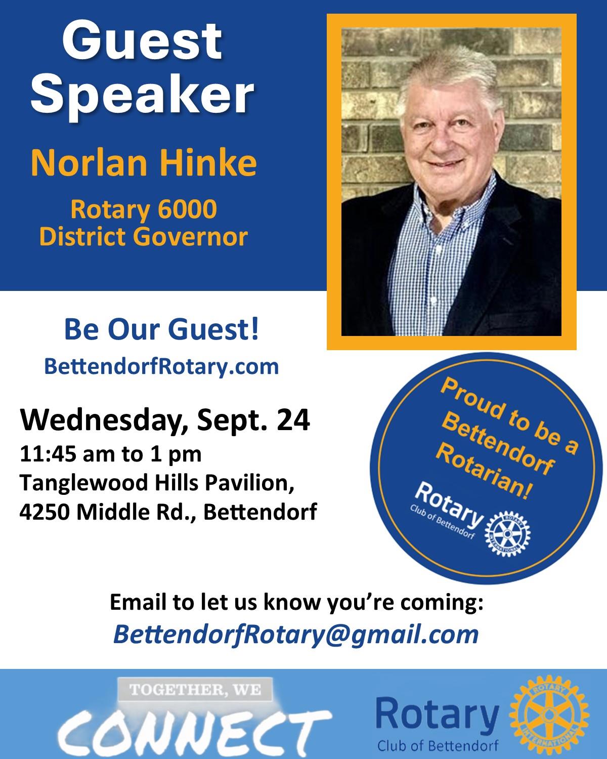 Speaker 9/24/25 Norlan Hinke | Rotary Club of Bettendorf