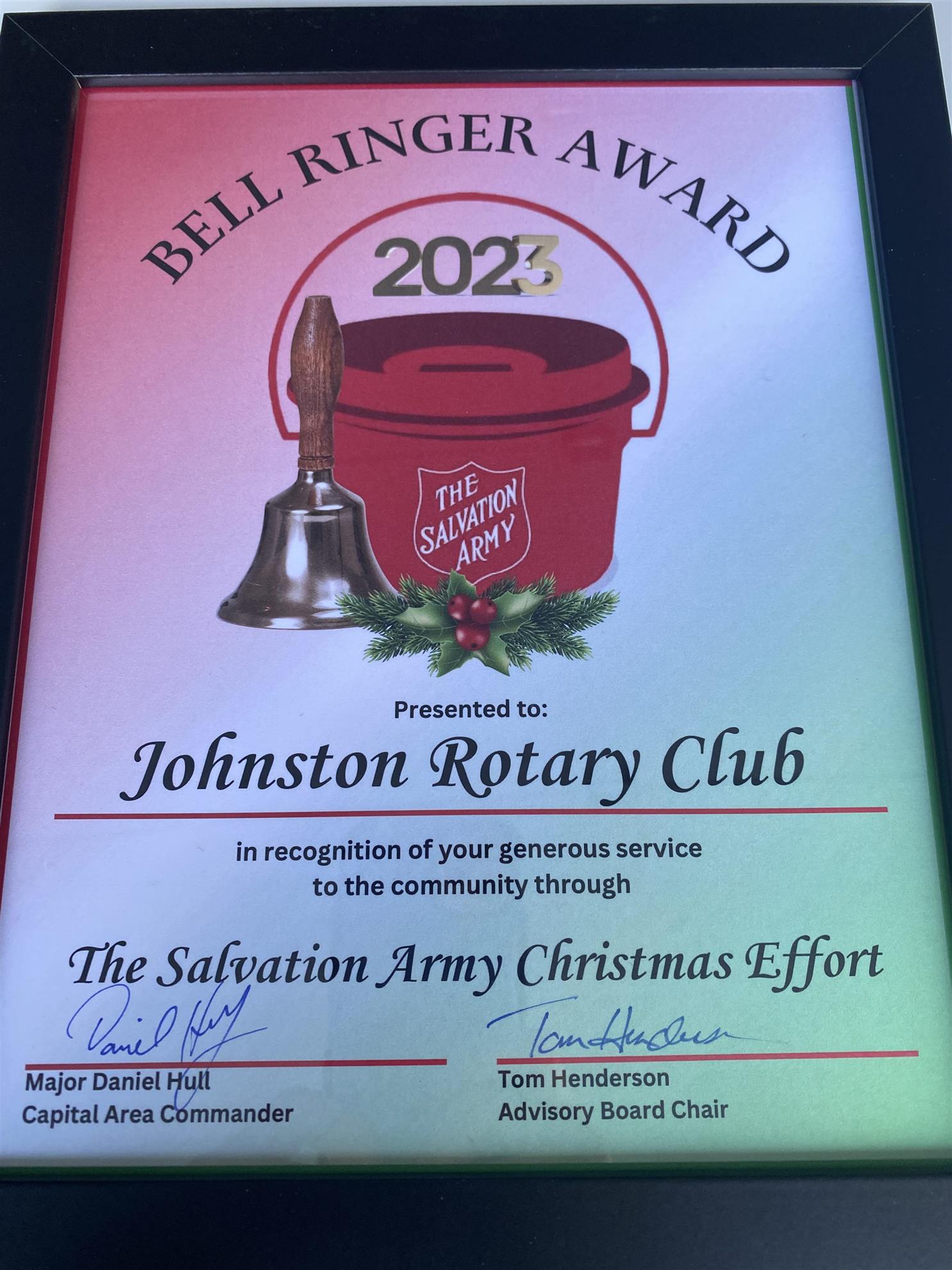 Johnston Rotary Honored by Salvation Army for its Bell Ringing Efforts ...