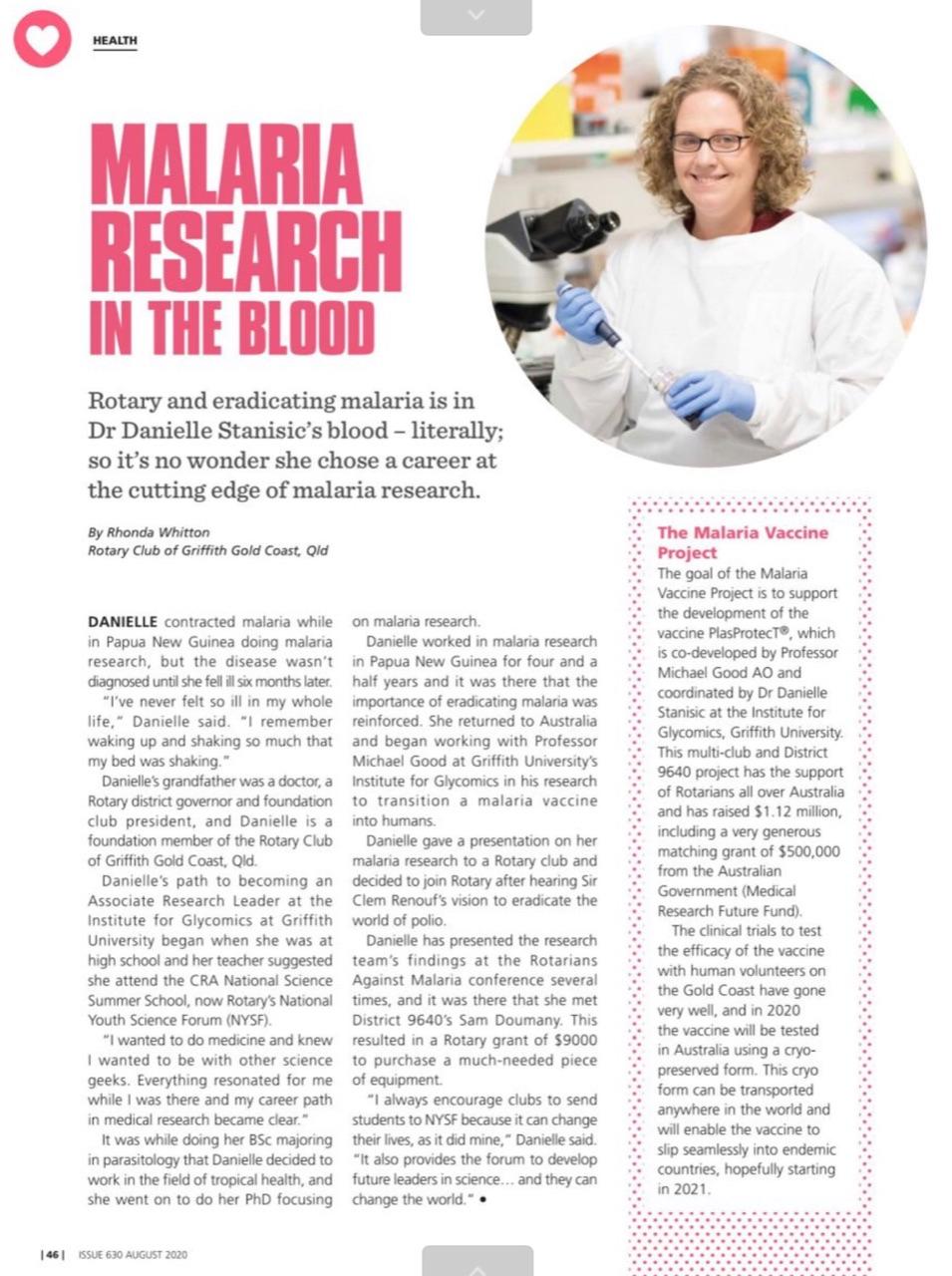 Danielle Stanisic Malaria Research In The Blood | Rotary Club of Highton