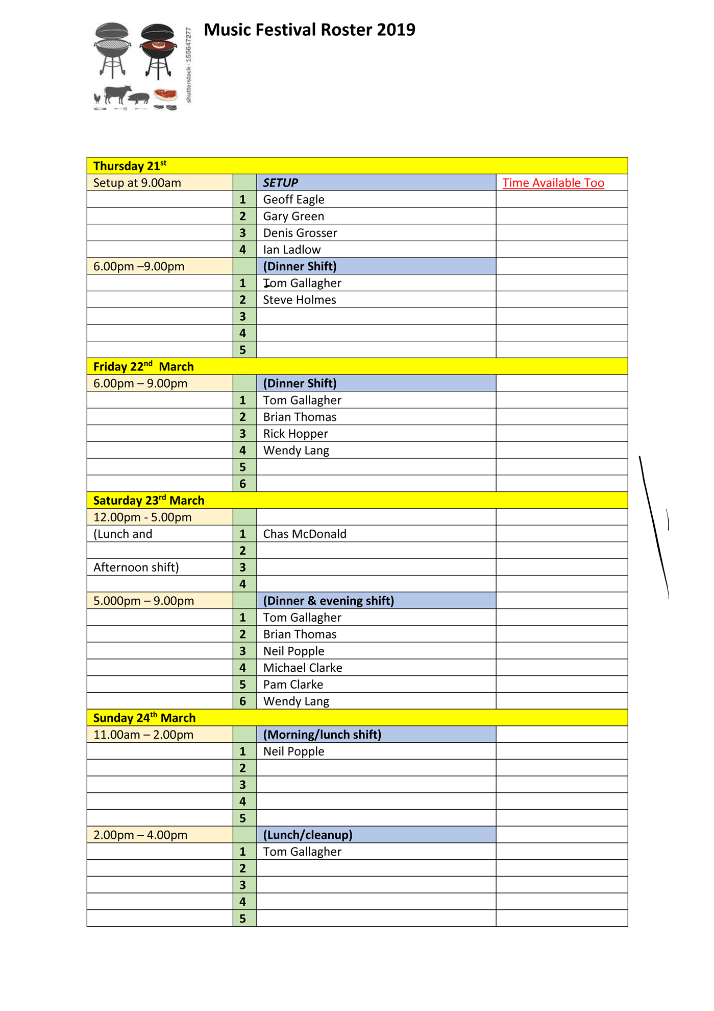 Roster for Country Music Festival | Rotary Club of Horsham East