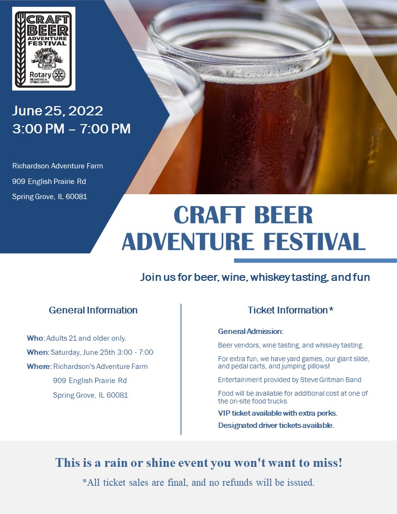 Craft Beer Adventure Festival | Richmond-Spring Grove Area Rotary Club