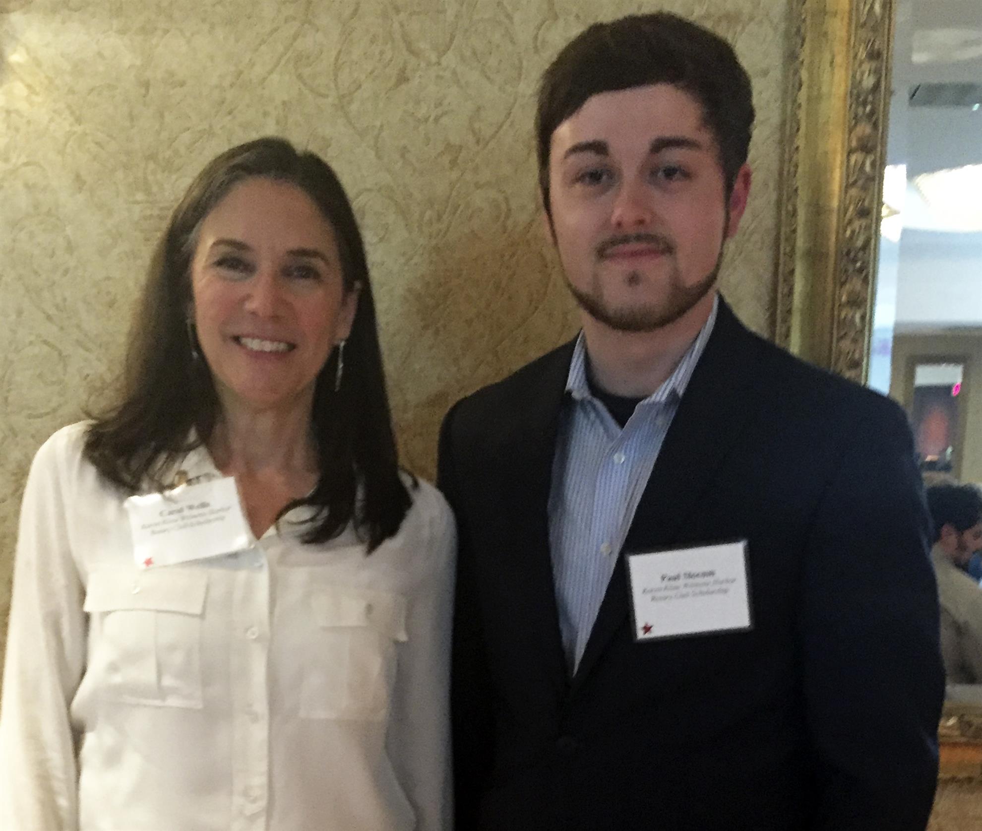 President Carol Wells with Paul Slocum, Karen Kline Scholarship Recipient | Rotary Club of Wilmette