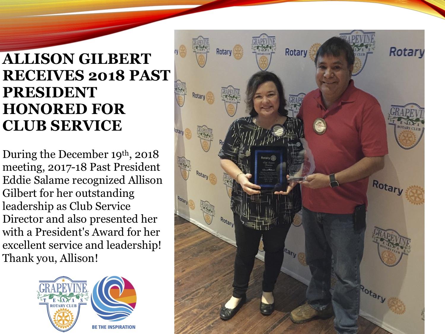 Past President Eddie Salame Recognizes Allison Gilbert's Work in Club ...