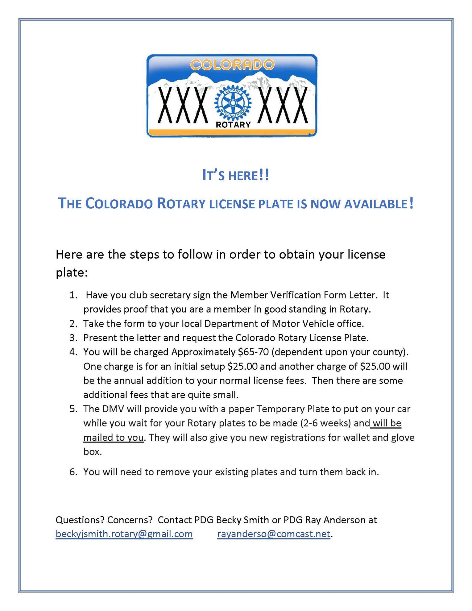 Rotary License Plates are Here! | Rotary Club of Colorado Springs