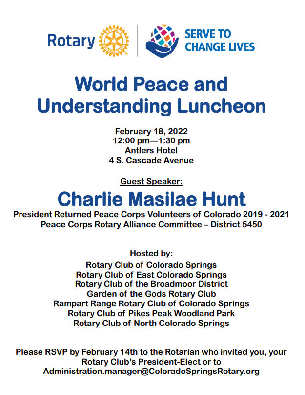 World Peace and Understanding Luncheon - Feb 18! | Rotary Club of ...
