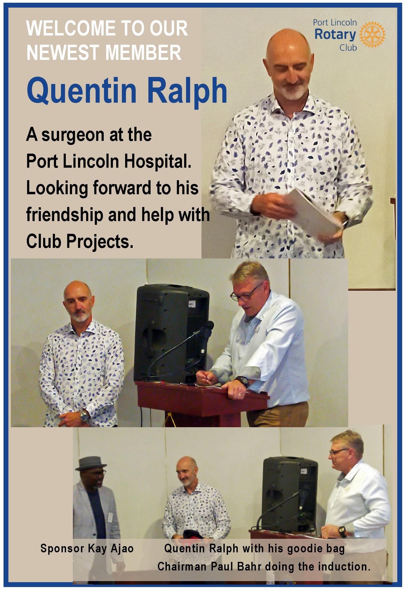 Induction of new member - Quentin Ralph | Rotary Club of Port Lincoln