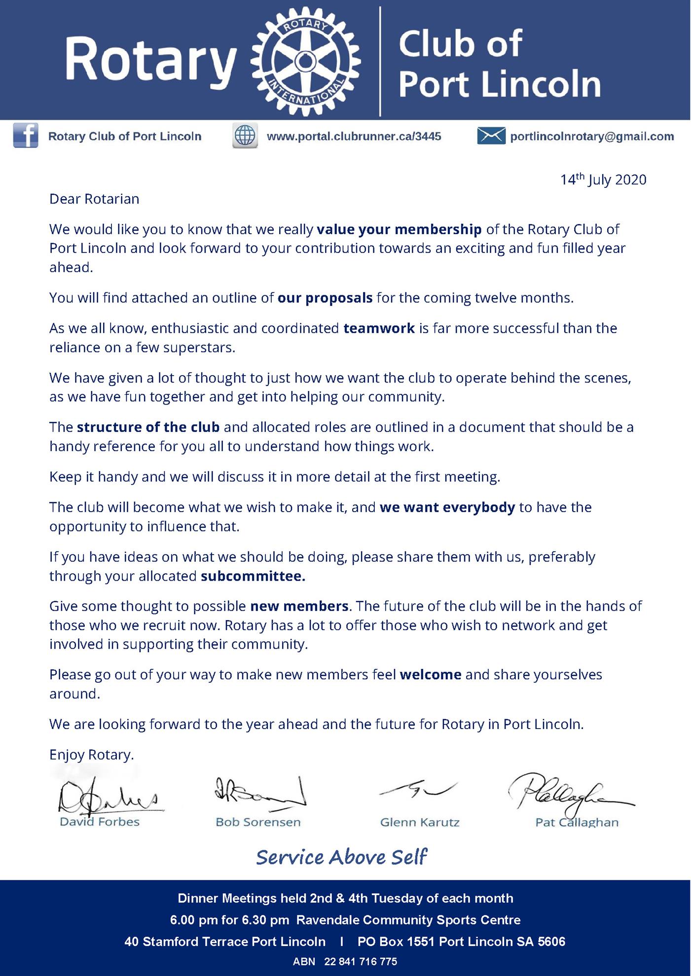 Outlines for the year ahead by our executive | Rotary Club of Port Lincoln