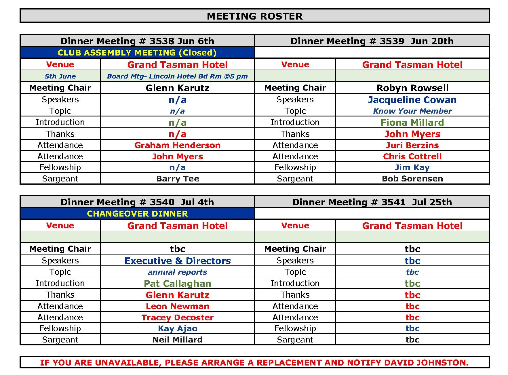 Meeting programs and other rosters | Rotary Club of Port Lincoln