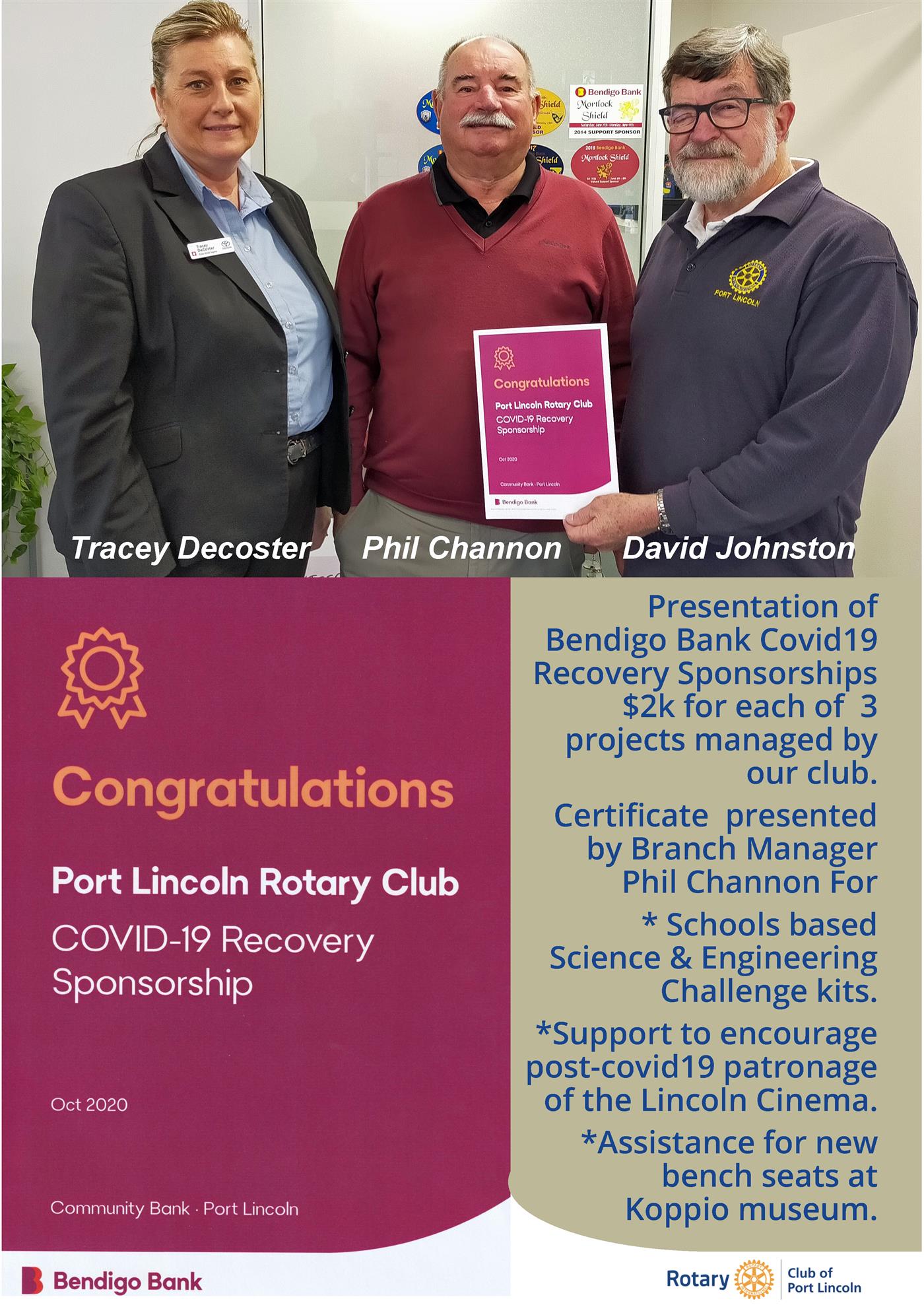 Bendigo Bank Covid-19 Recovery Sponsorship | Rotary Club of Port Lincoln