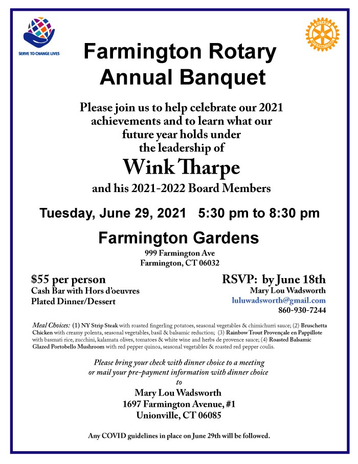 Club Installation Dinner 6/29 | The Rotary Club of Farmington