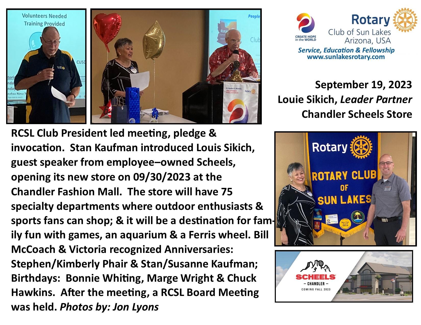 RCSL September 19 Meeting | Rotary Club of Sun Lakes