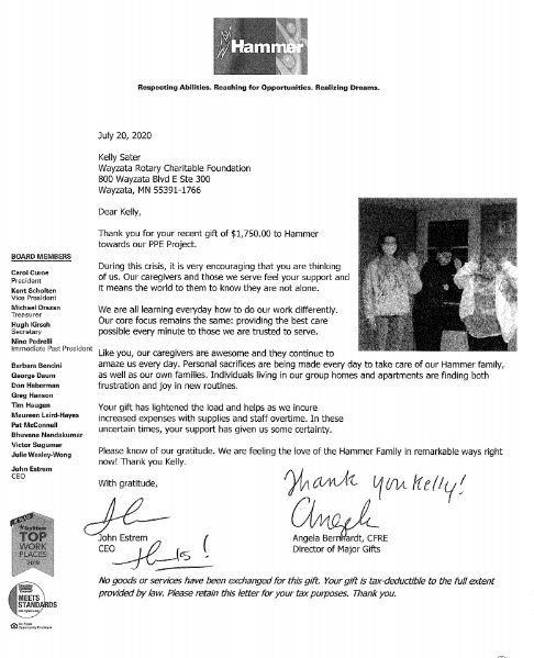 Spring Grant Winner Thank-You Notes | Rotary Club of Wayzata