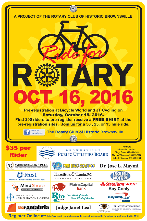 RIDE FOR ROTARY -OCTOBER 16,2016 | Rotary Club of Brownsville Historic
