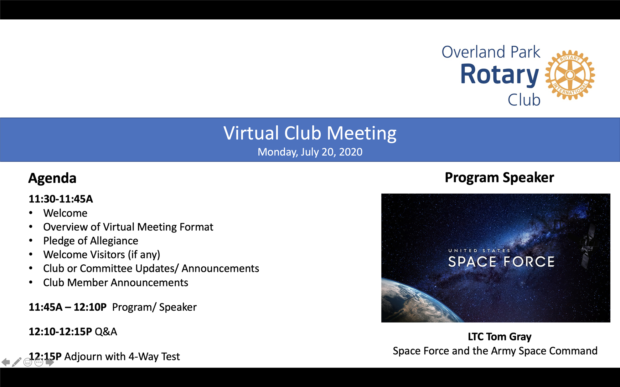 OP Rotary Virtual Mgt LTC(R) Tom Gray Space Force | Rotary Club of ...