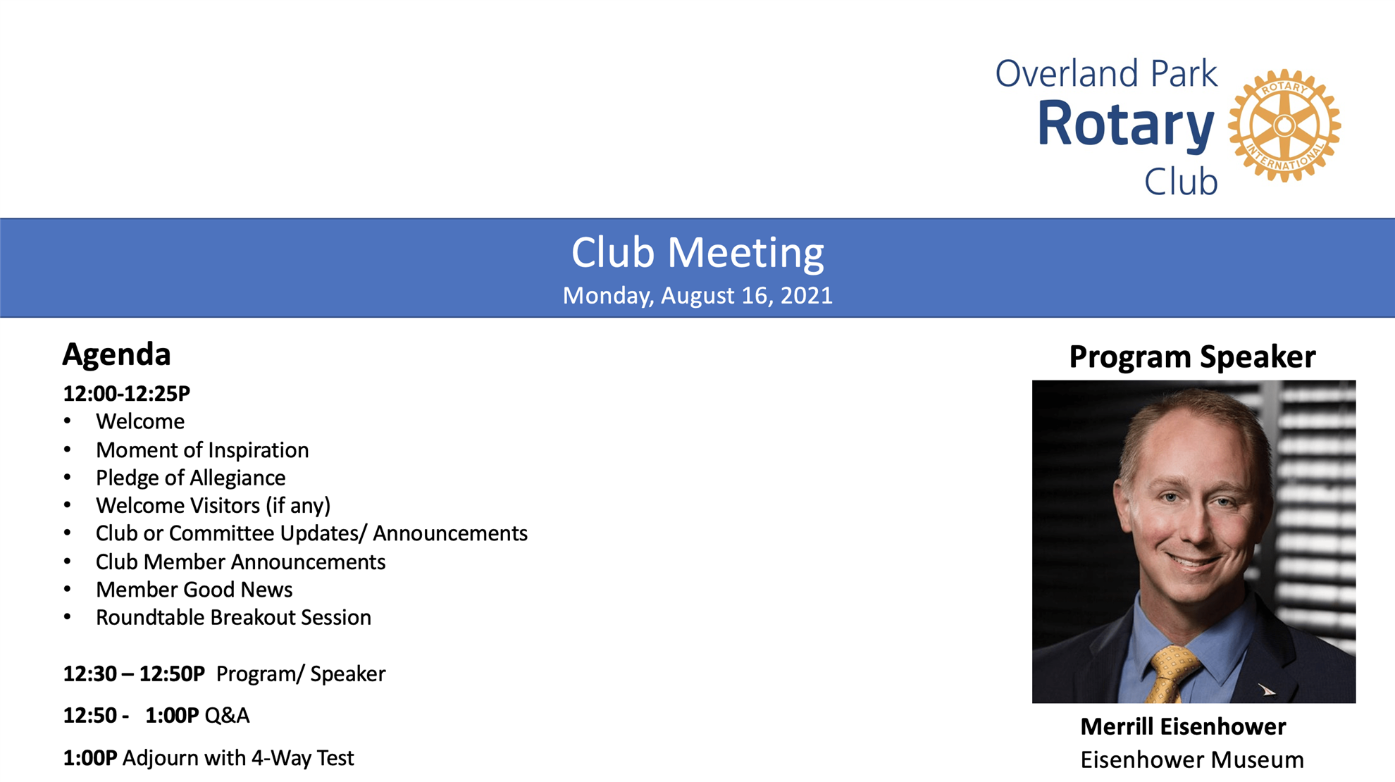 Club Meeting 0816 People to People Intl | Rotary Club of Overland Park