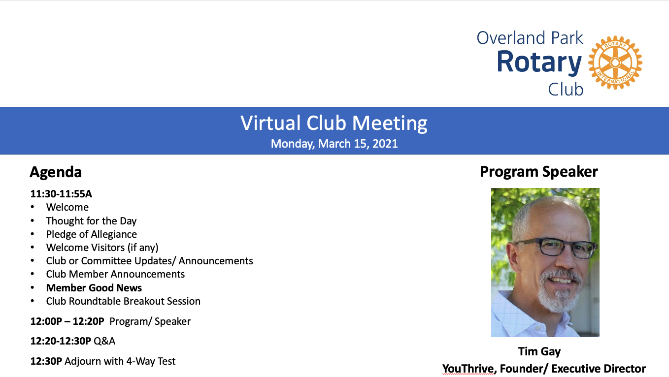 Virtual Club Meeting 0315 YouThrive | Rotary Club of Overland Park