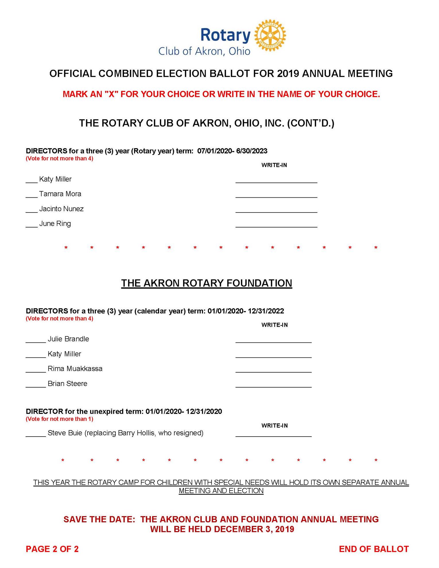 Annual Meeting and Election Ballot | Rotary Club of Akron