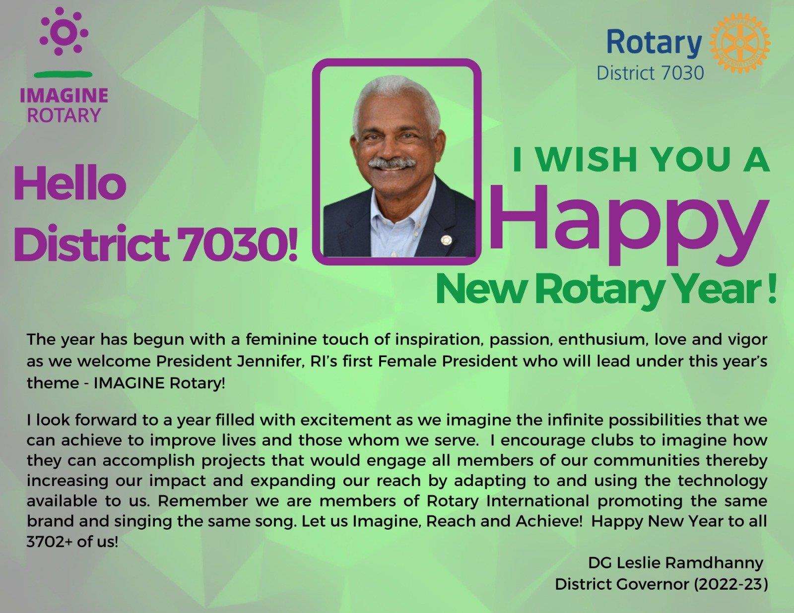 DG Leslie Ramdhanny New Year Message | Rotary Club of Antigua