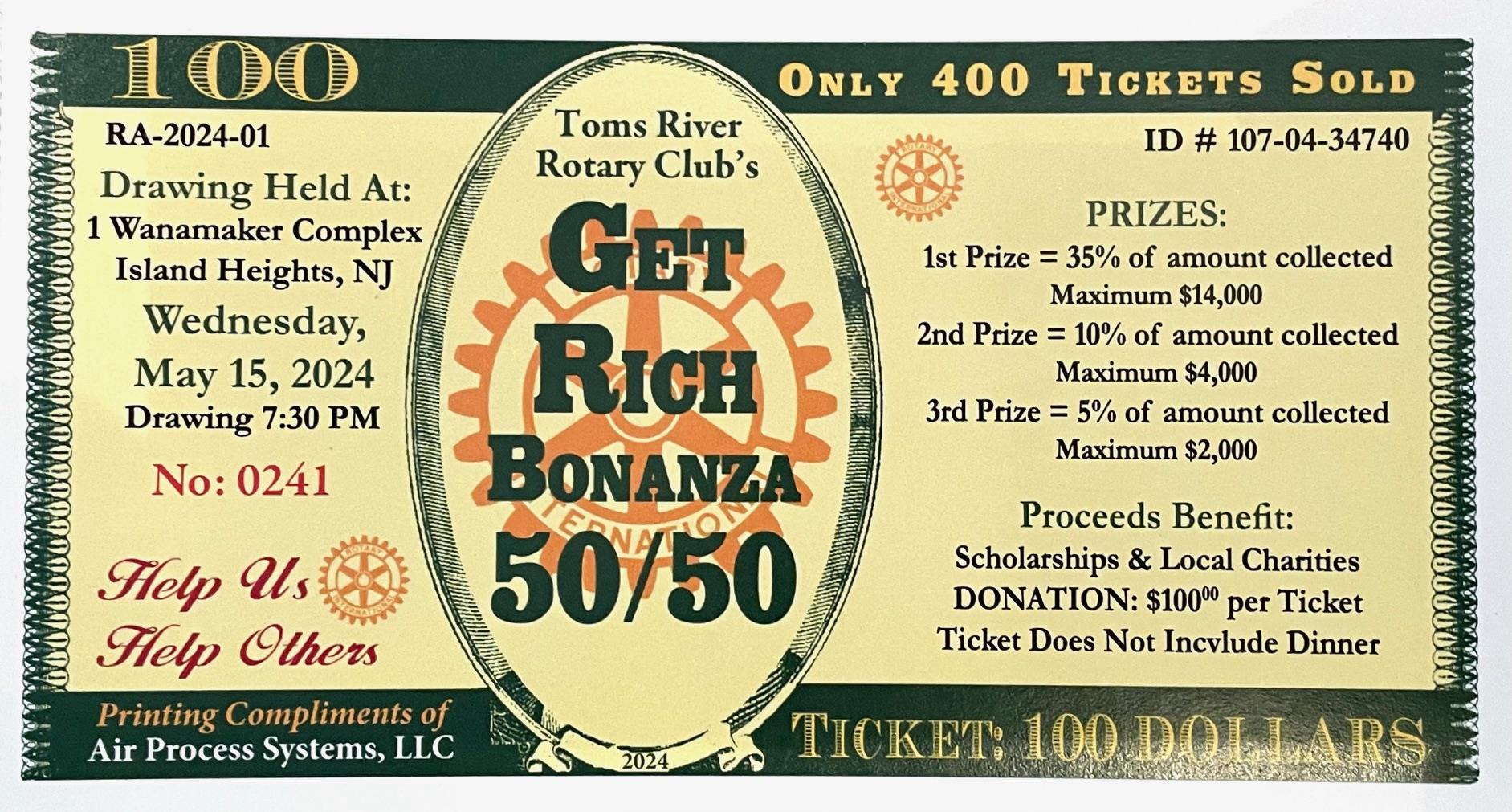 Get Rich Bonanza 50-50 Raffle! | Rotary of Toms River