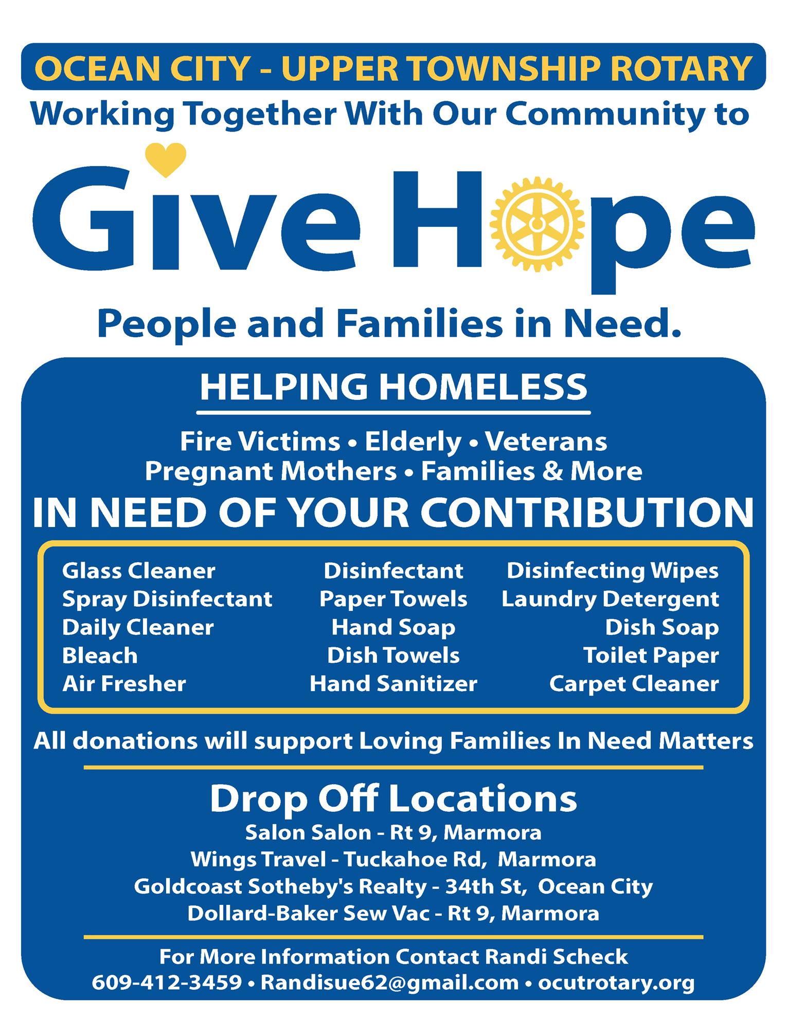 Give Hope - Helping the Homeless | Rotary Club of Ocean City-Upper Township