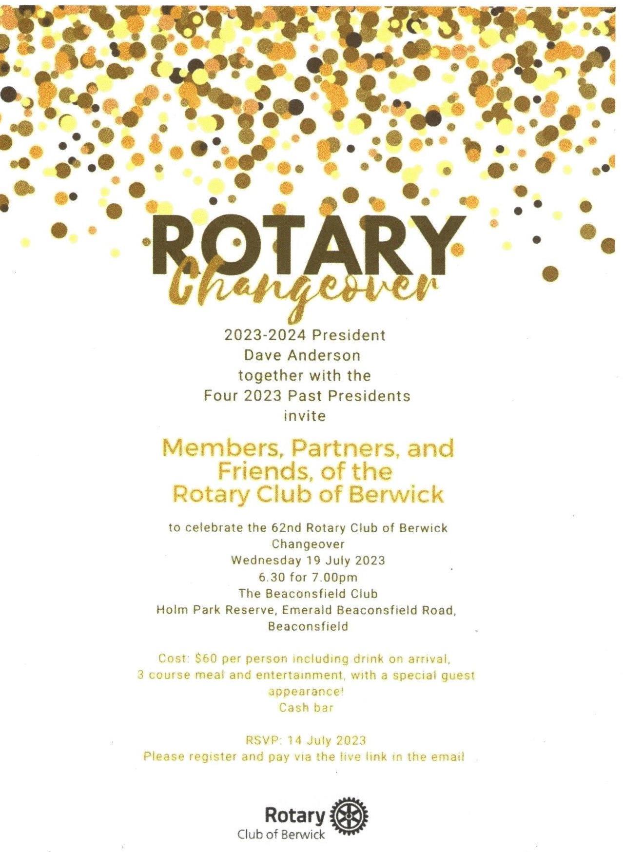 Changeover Invitation | Rotary Club of Berwick