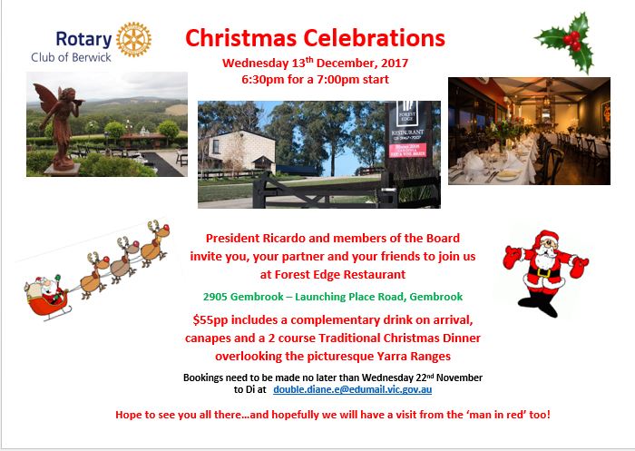 Christmas Celebrations - Wednesday 13th December, 2017 | Rotary Club of ...