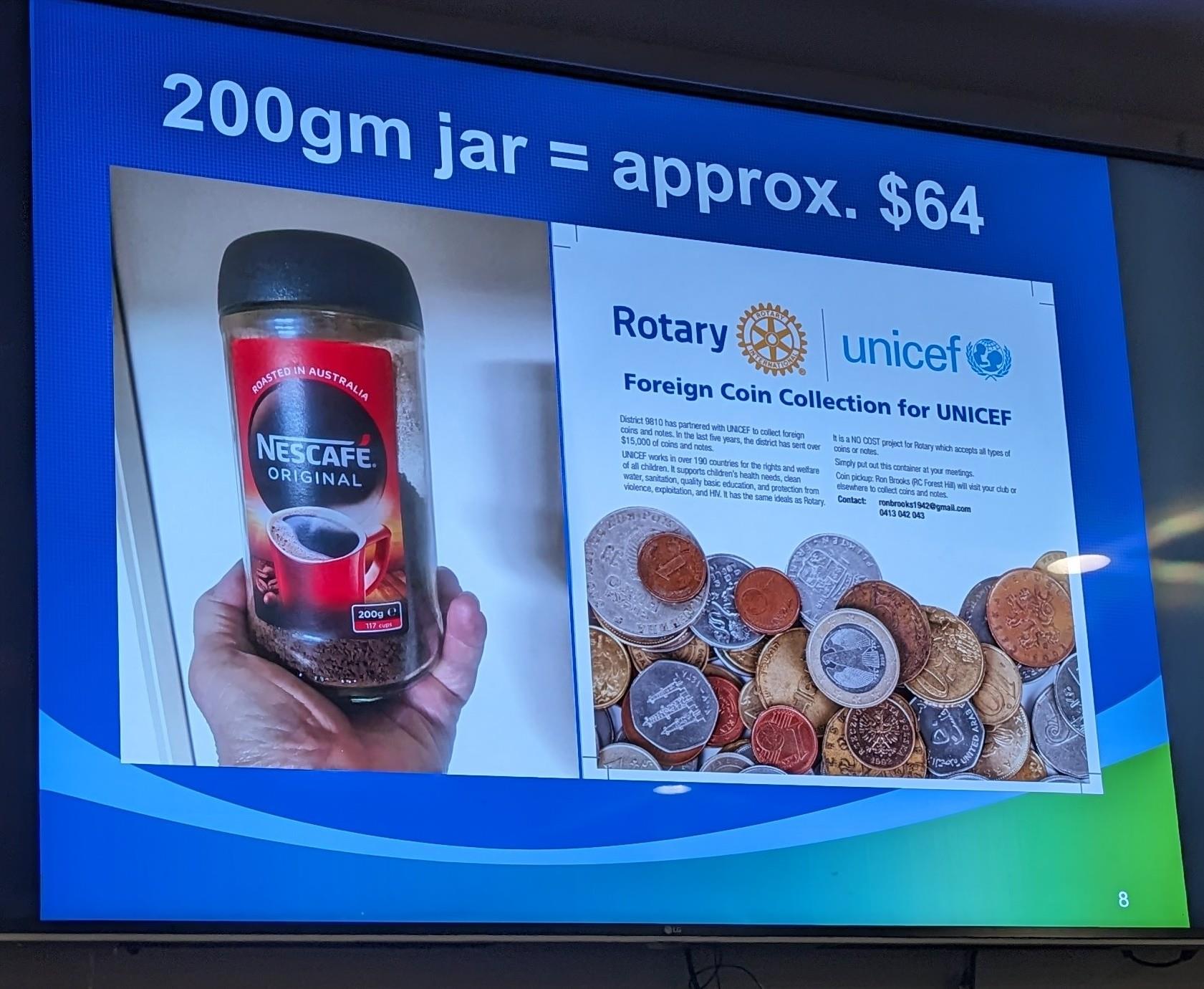 Coin collection for UNICEF | Rotary Club of Berwick