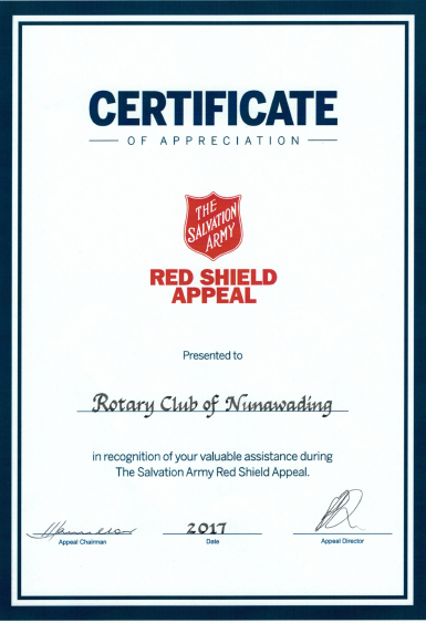 Salvation Army Red Shield Appeal | Rotary Club of Nunawading Inc.
