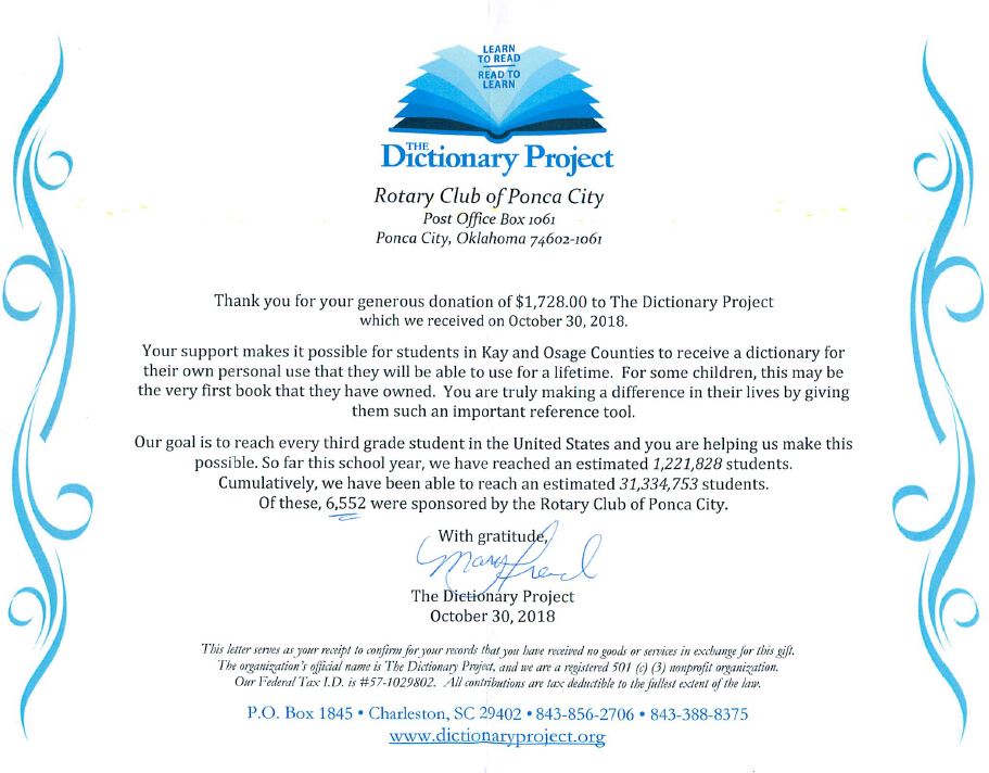 The Dictionary Project | Rotary Club of Ponca City