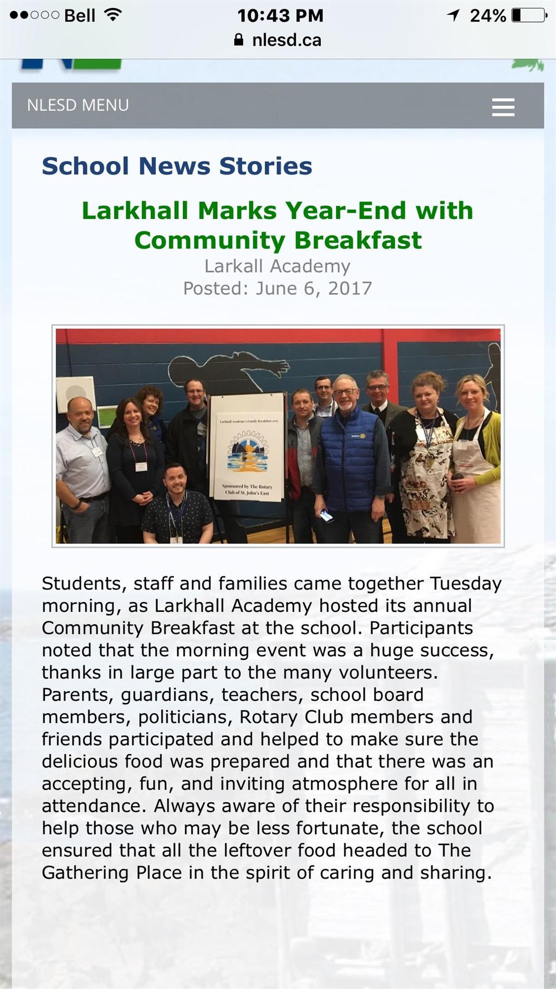 Larkhall Academy Community Breakfast | Rotary Club of St. John's East