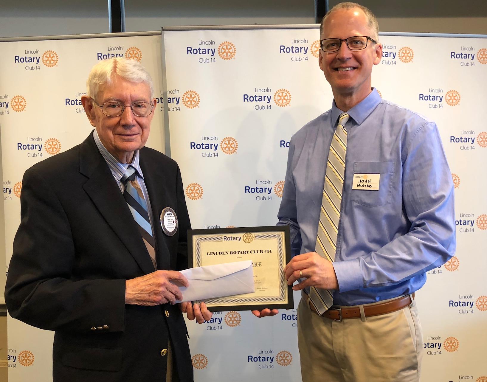 2018 Miller Math Awardee is John Matzke | Rotary Club of Lincoln #14