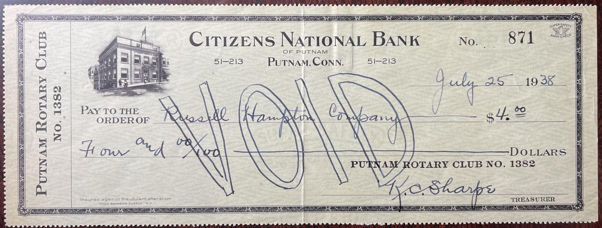 Historical Checkbook Ledger 1931-1939 | Rotary Club of Putnam