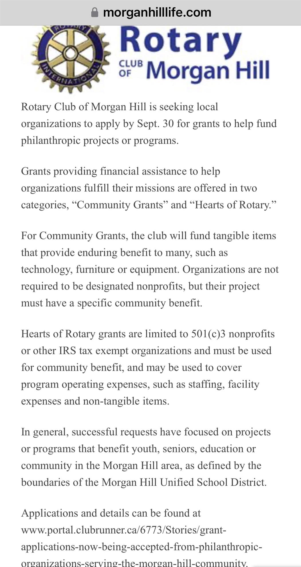 Morgan Hill Times Features Rotary Grant Program | Rotary Club of Morgan ...