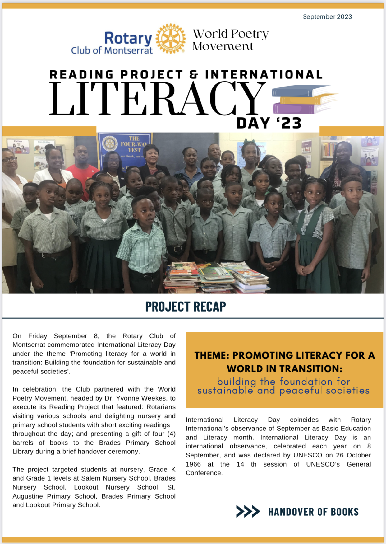 RCM International Literacy Day and Reading Project | Rotary Club of ...